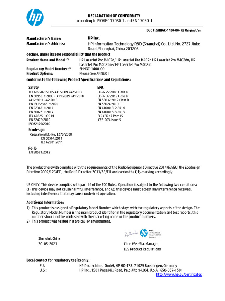 Certificado de Calidad Impresora HP | PDF