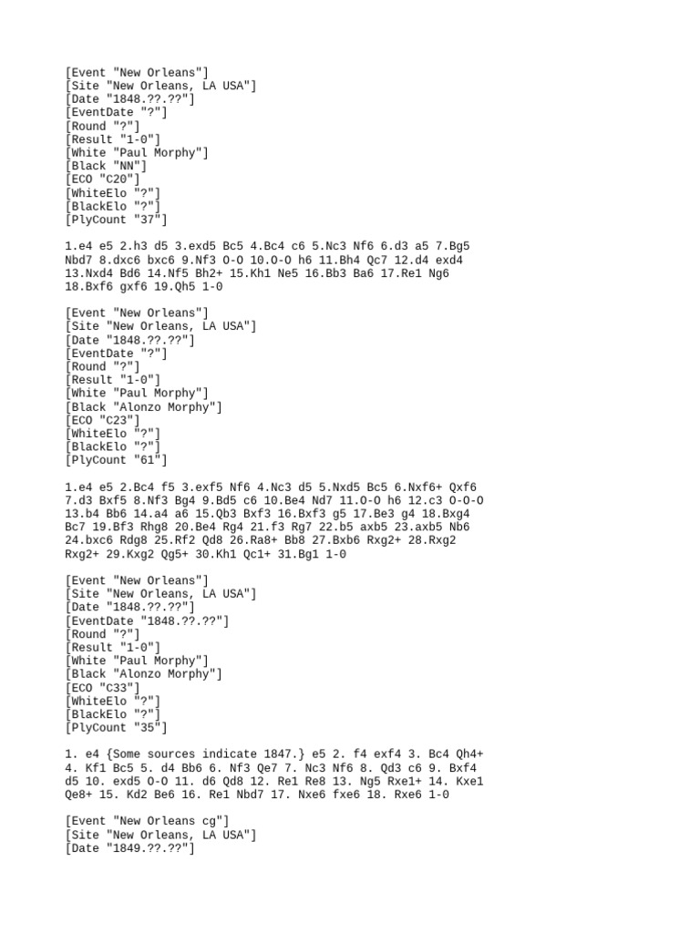Paul Morphy Wins With White (149 Games) | PDF