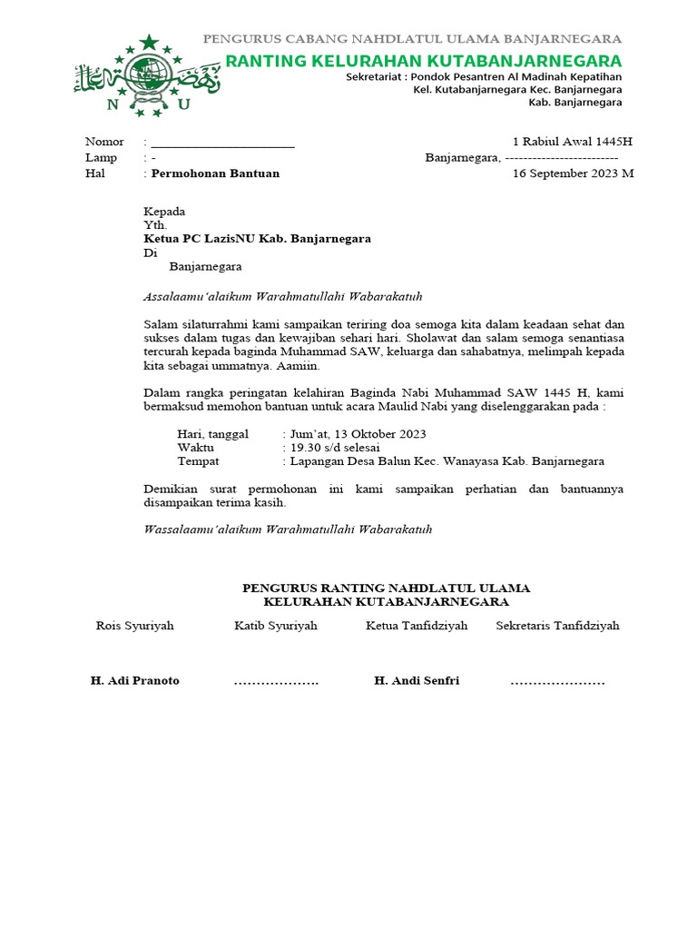 Permohonan Bantuan Lazisnu | PDF