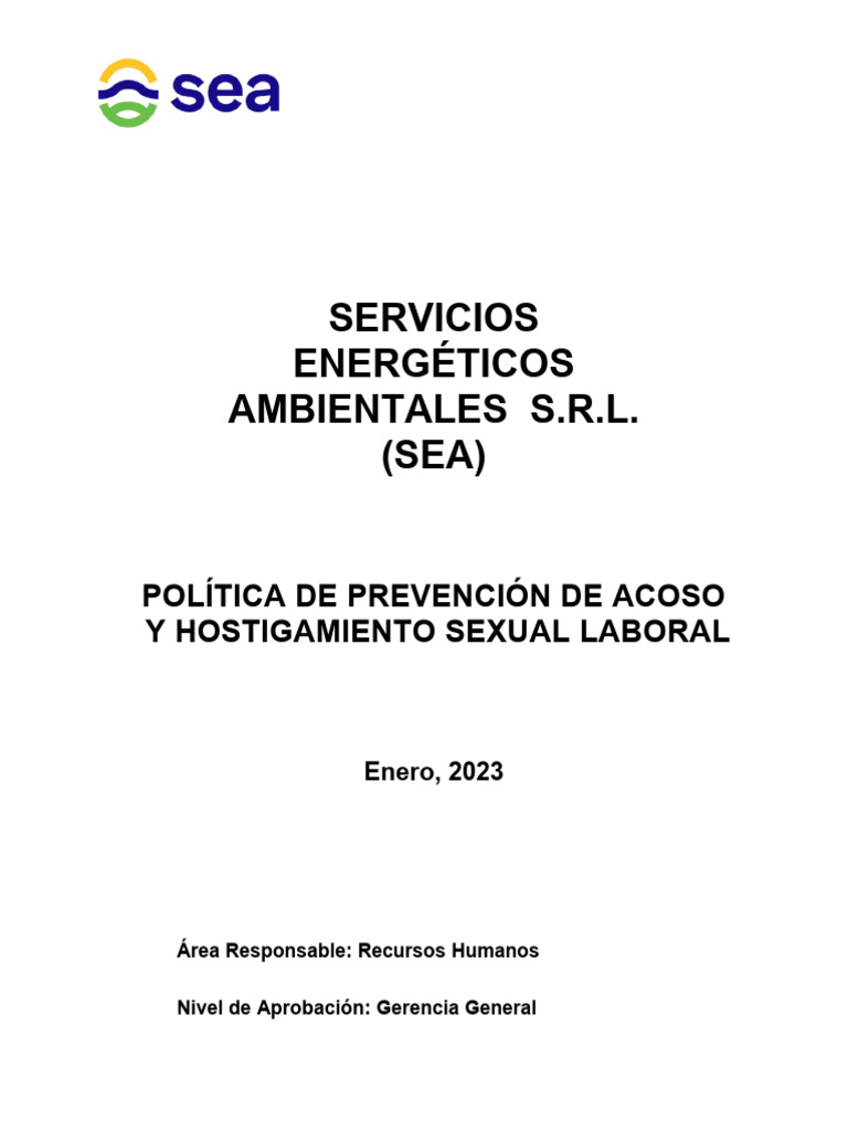 Sea Plt Sst 005 Politica De Prevención De Acoso Y Hostigamiento Sexual