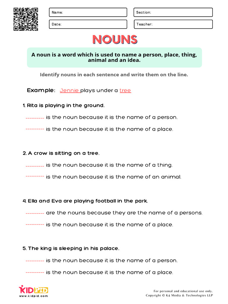 Identify Write Noun Worksheets For Grade 1 | PDF | Linguistic ...