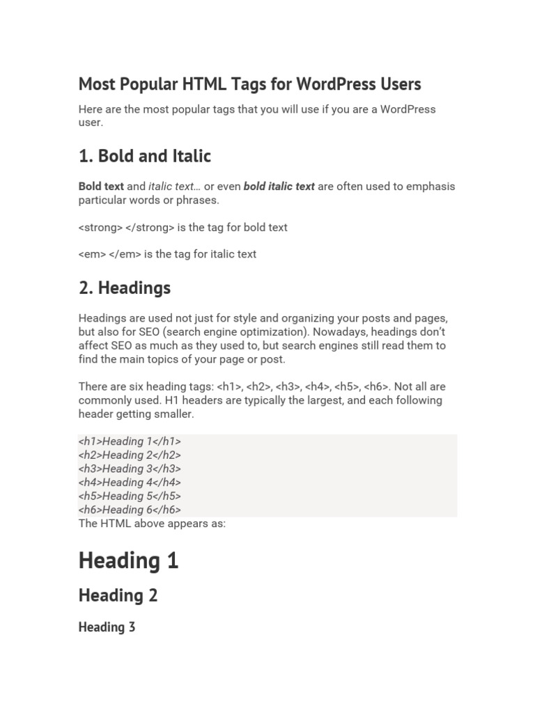 Most Popular HTML Tags For WordPress Users | PDF | Html Element | Hyperlink