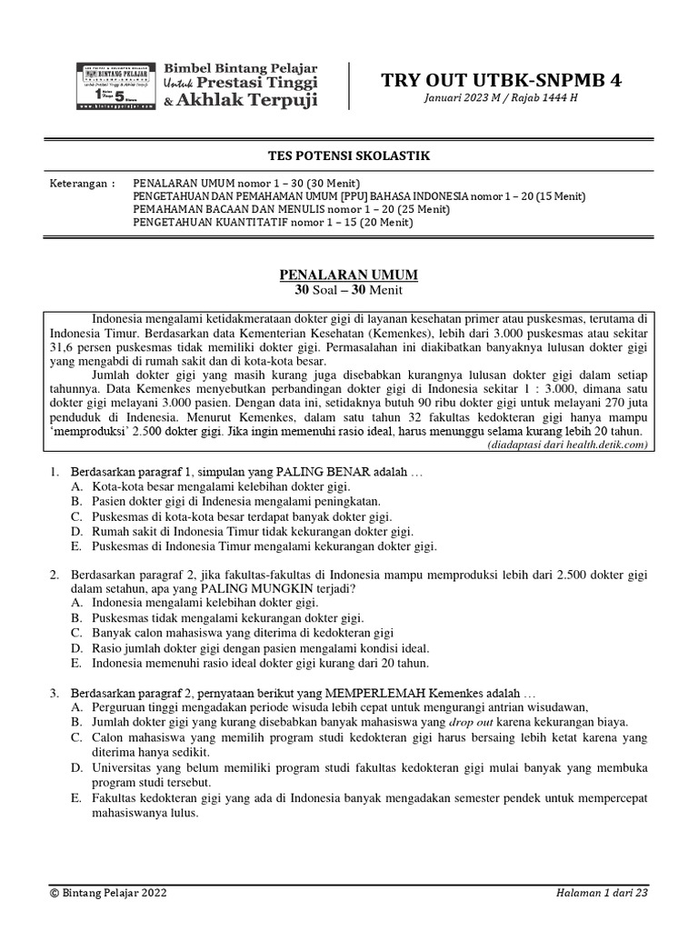 TO UTBK-SNPMB 4 - SKOLASTIK (Layout) Kode ... TA 22-23 | PDF