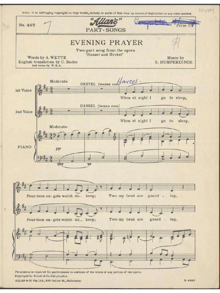 Humperdinck - Dueto - Evening Prayer | PDF