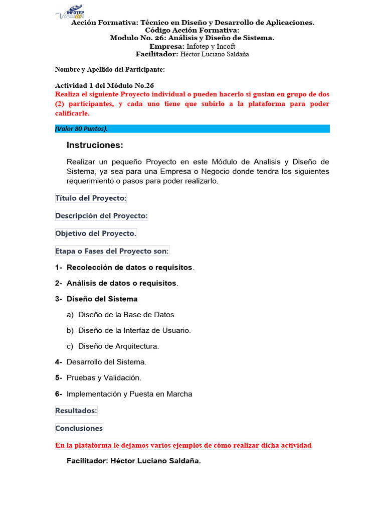 Actividad 1 del Modulo 26 Analisis y Diseño de Sistema. | PDF