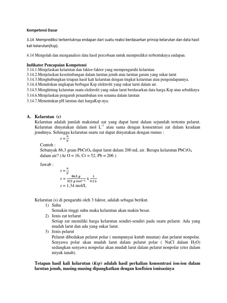 Kelarutan dan Ksp dalam Kimia | PDF