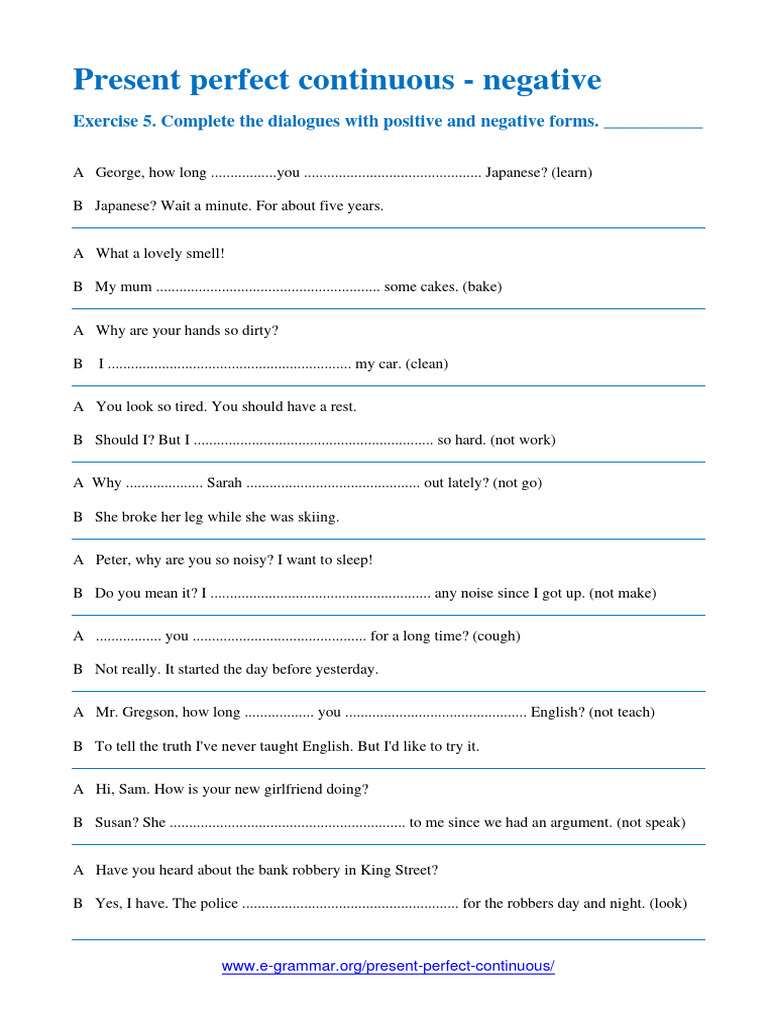 Present Perfect Continuous Exercise 5 | PDF