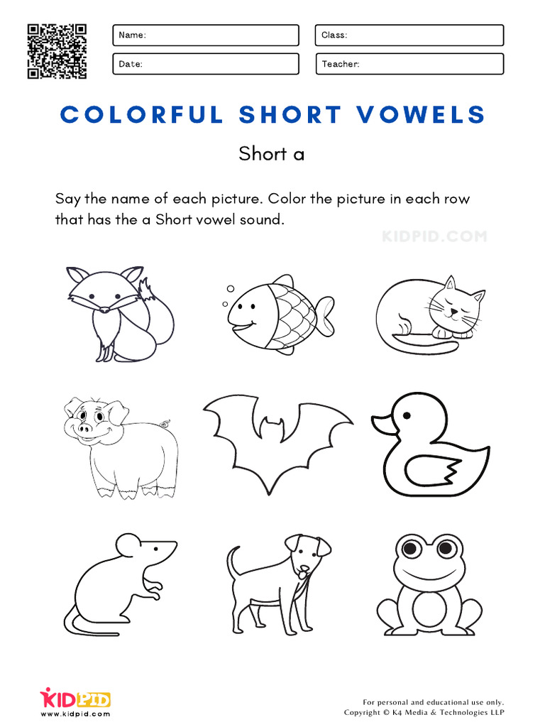 Short Vowels Coloring Worksheets For Kids | PDF