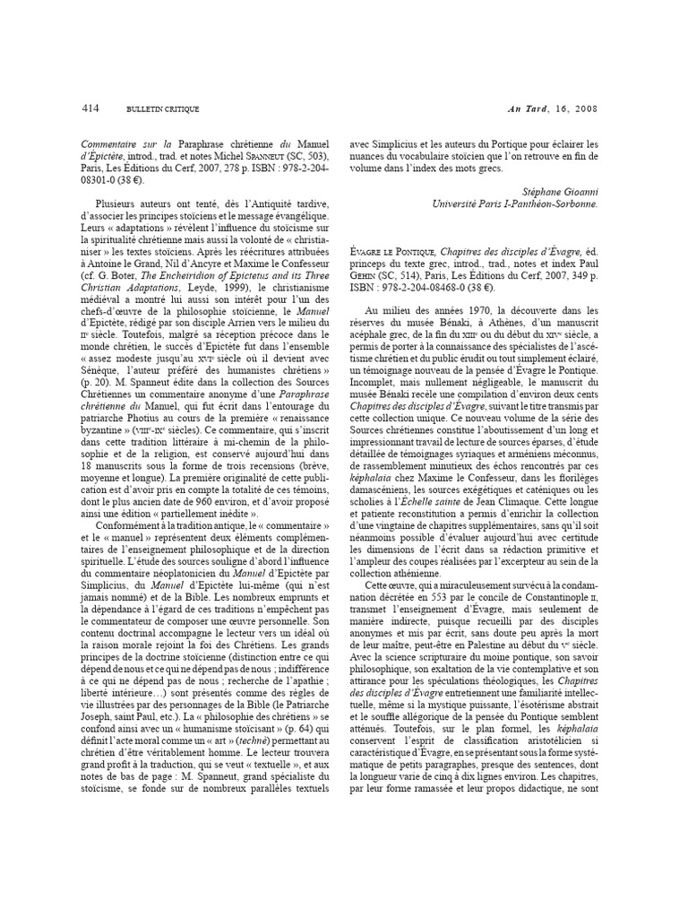 Paul Gehin Evagre Le Pontique Chapitres-1 | PDF