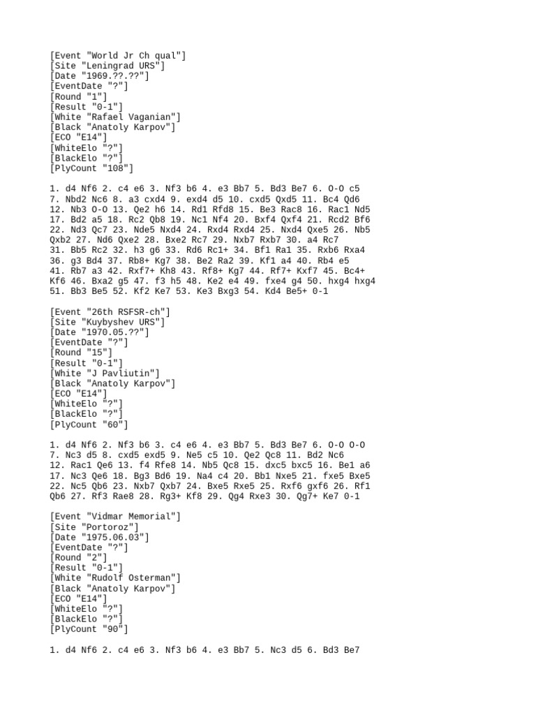 Anatoly Karpov Playing The Queen's Indian As Black - 54 Games | PDF ...