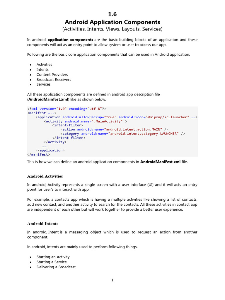 Android Application Components Pdf Mobile App Android Operating System