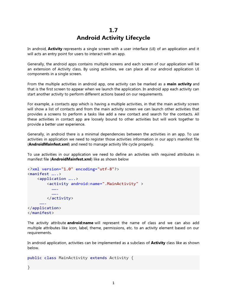Activity Lifecycle With Example in Android | PDF | Android (Operating ...