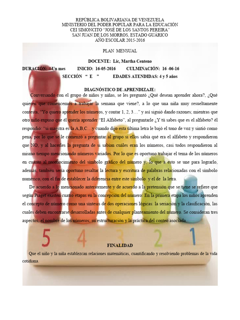 Plan numeros | PDF | Aprendizaje