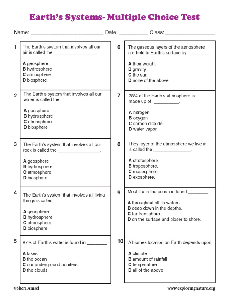 Earths Systems Quiz | PDF