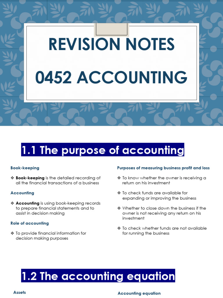 IGCSE Accounting Revision Notes 0452 | PDF | Debits And Credits ...