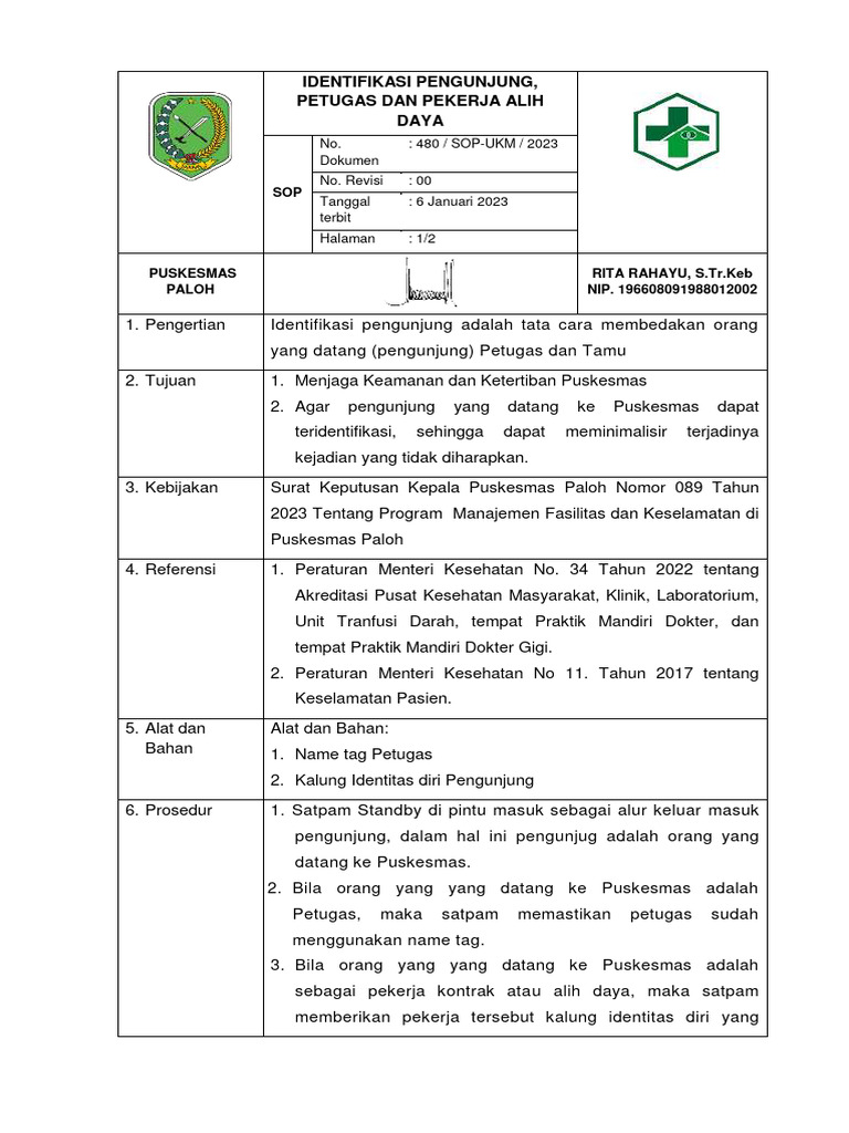 Prosedur Identifikasi Pengunjung Puskesmas | PDF