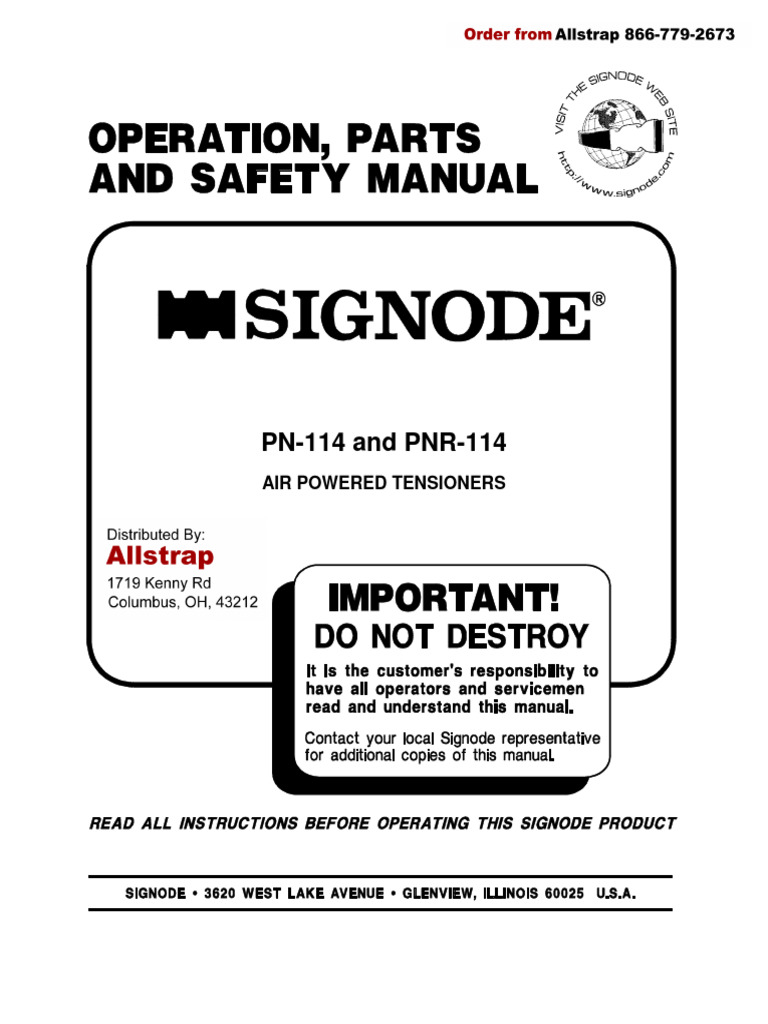 Signode PN-114 and PNR-114 Operation Parts and Safety Manual | PDF | Lubricant | Mechanical ...