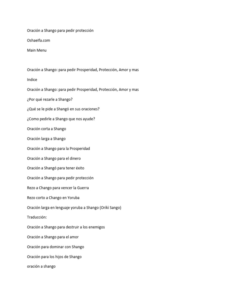 Oración A Shangó para Protección | PDF | Oración | Santeria