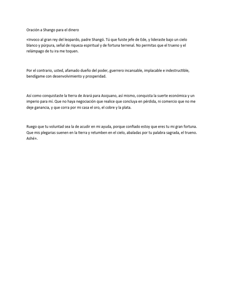 Oración A Shangó para El Dinero | PDF | Historia