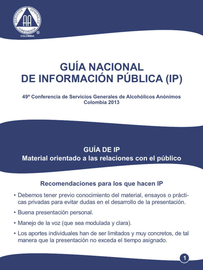 Guia Nacional de IP Aprobada | PDF | alcoholicos anonimos | Alcohol y salud