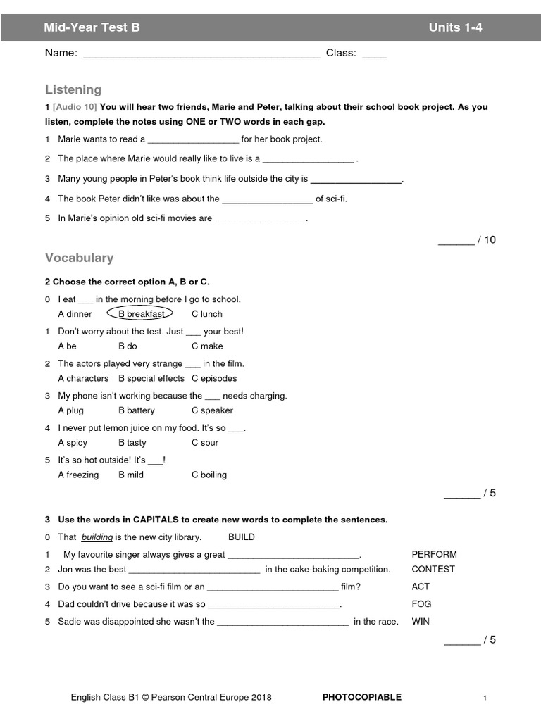 ECB1 - Tests - Mid-Year Test B - New 2018 | PDF