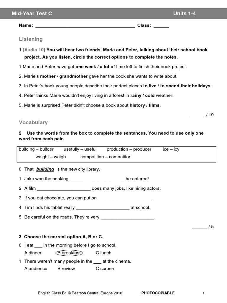 ECB1 - Tests - Mid-Year Test C - New 2018 | PDF | Clothing