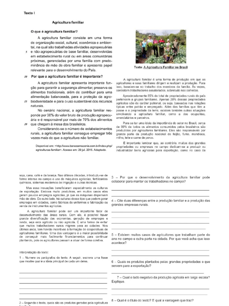 Agricultura Familiar Atividade. | PDF