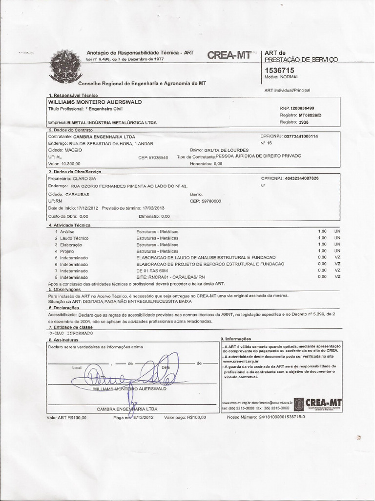 Cambrá - Art - Laudo e Projeto Estrutural Rncra01 - Bimetal | PDF