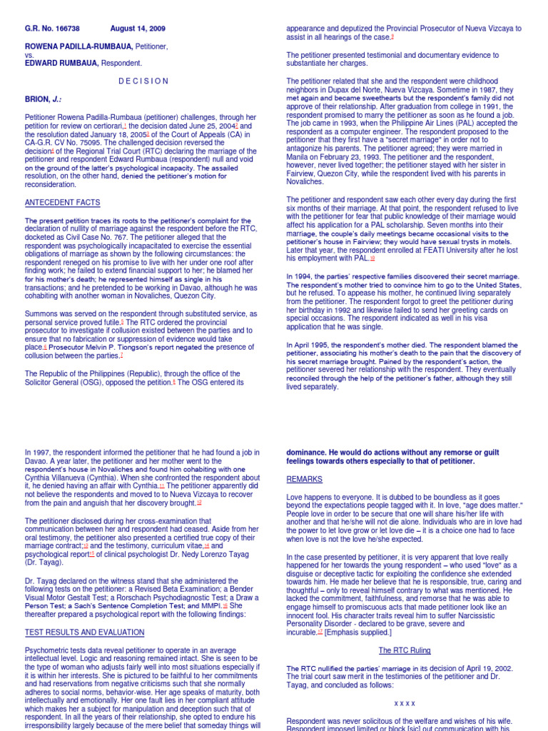 Rule 1 To Rule 2 Full Cases | PDF | Marriage | Personality Disorder