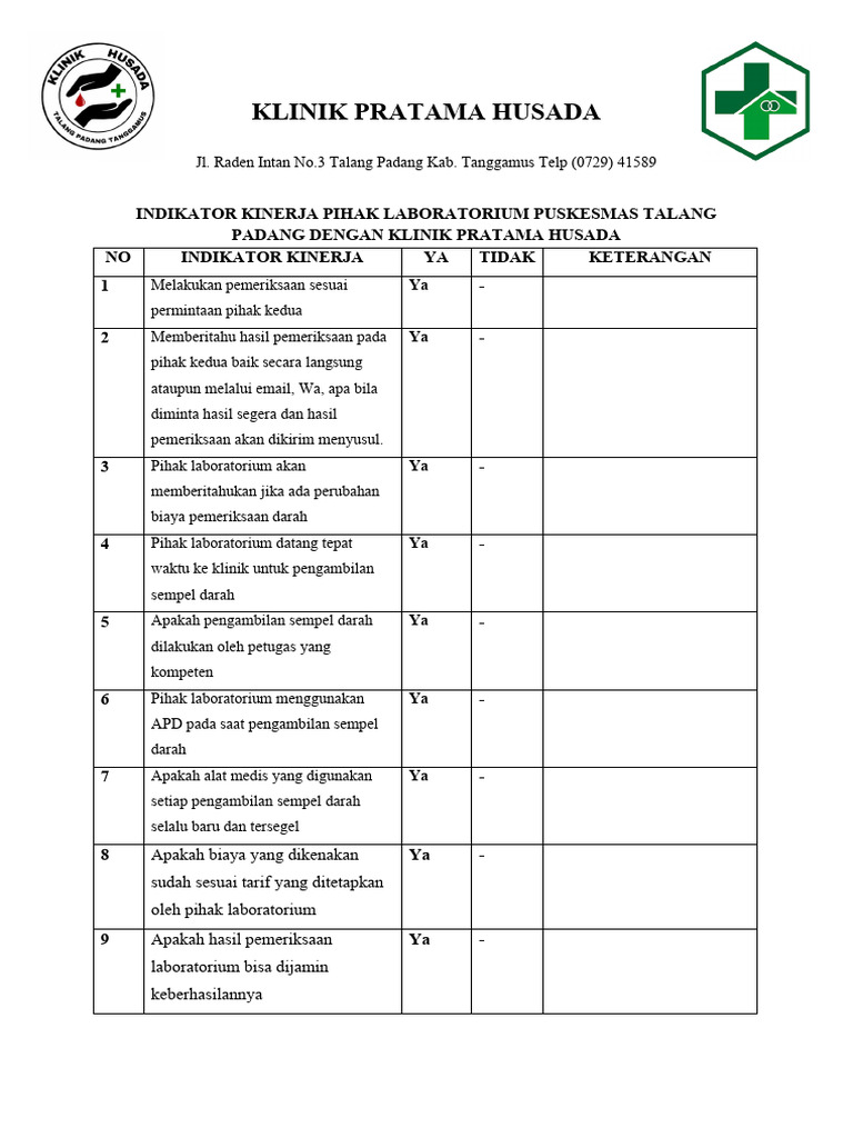 KLINIK PRATAMA HUSADA Lab Talpa | PDF