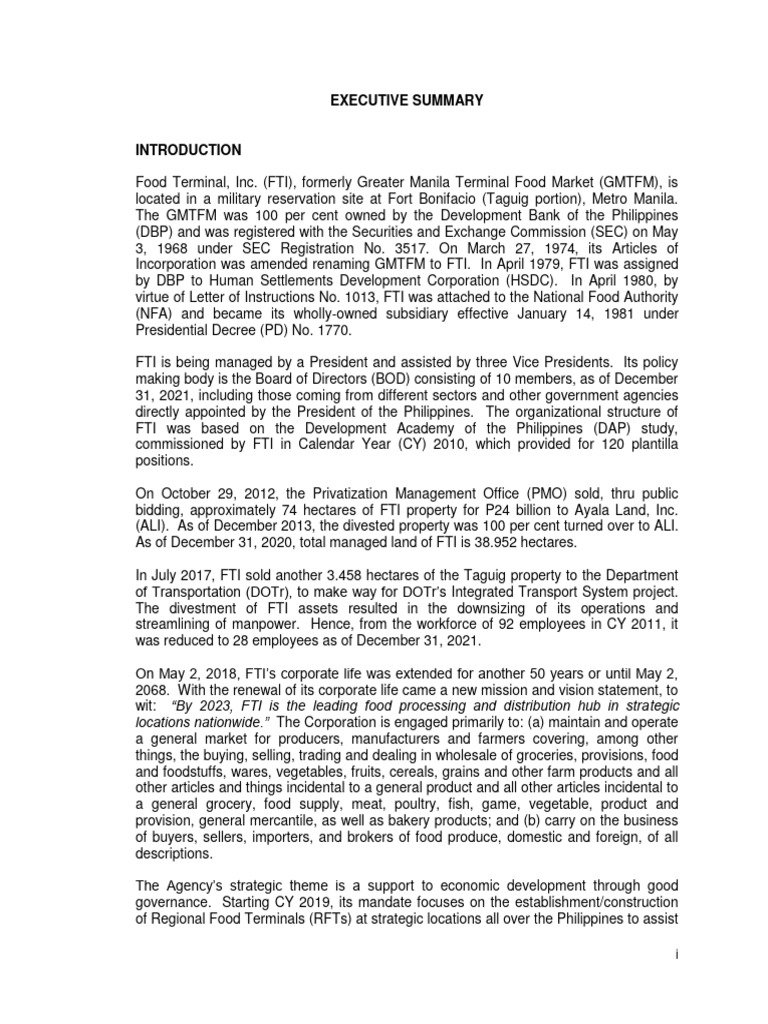 Food Terminal Inc. Executive Summary 2021 | PDF | Business | Economies