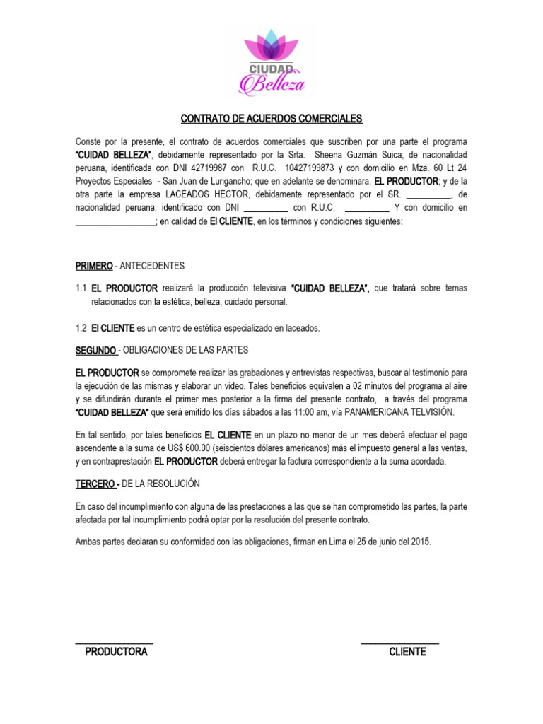Modelo Contrato de Acuerdos Comerciales | PDF
