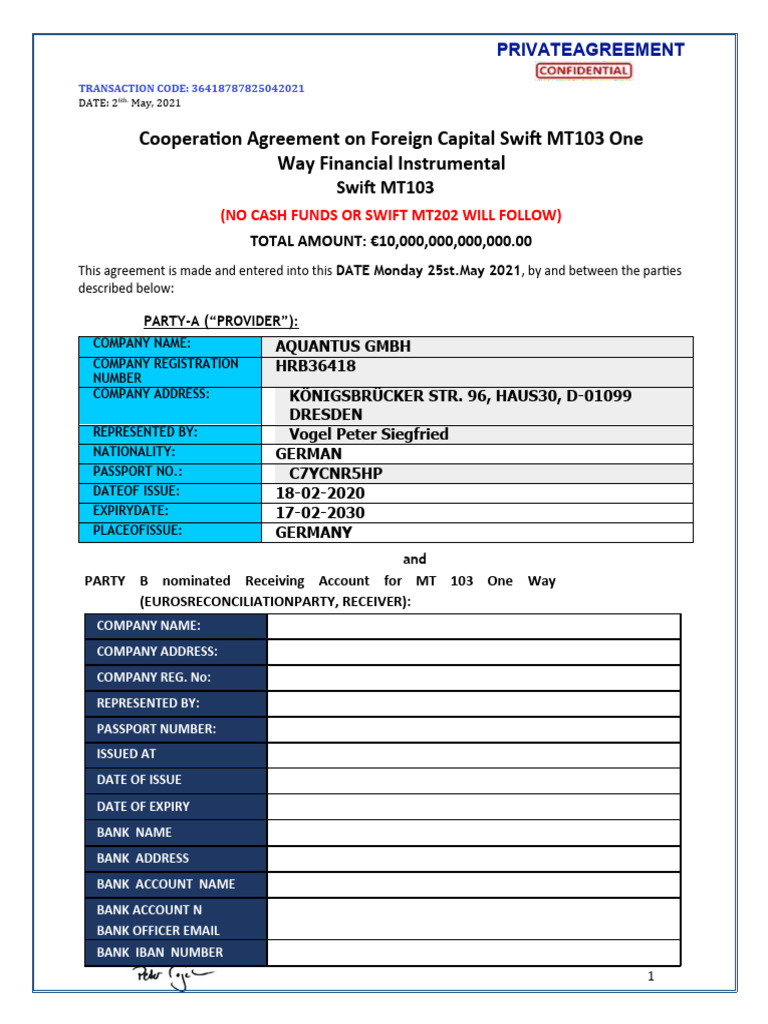 10b Contract Mt103 One Way PJ 1224 Inc 26-05-2021 | PDF | Breach Of ...