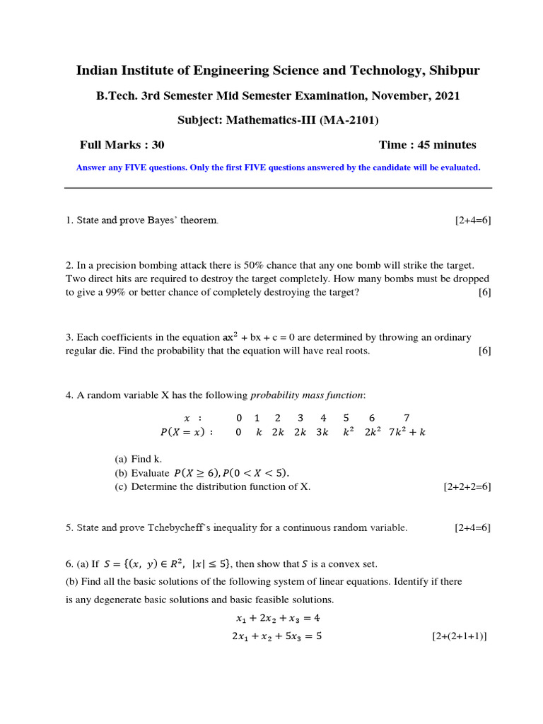 Midterm Question Paper MA2101 Nov2021 | PDF | Equations | Mathematical Concepts