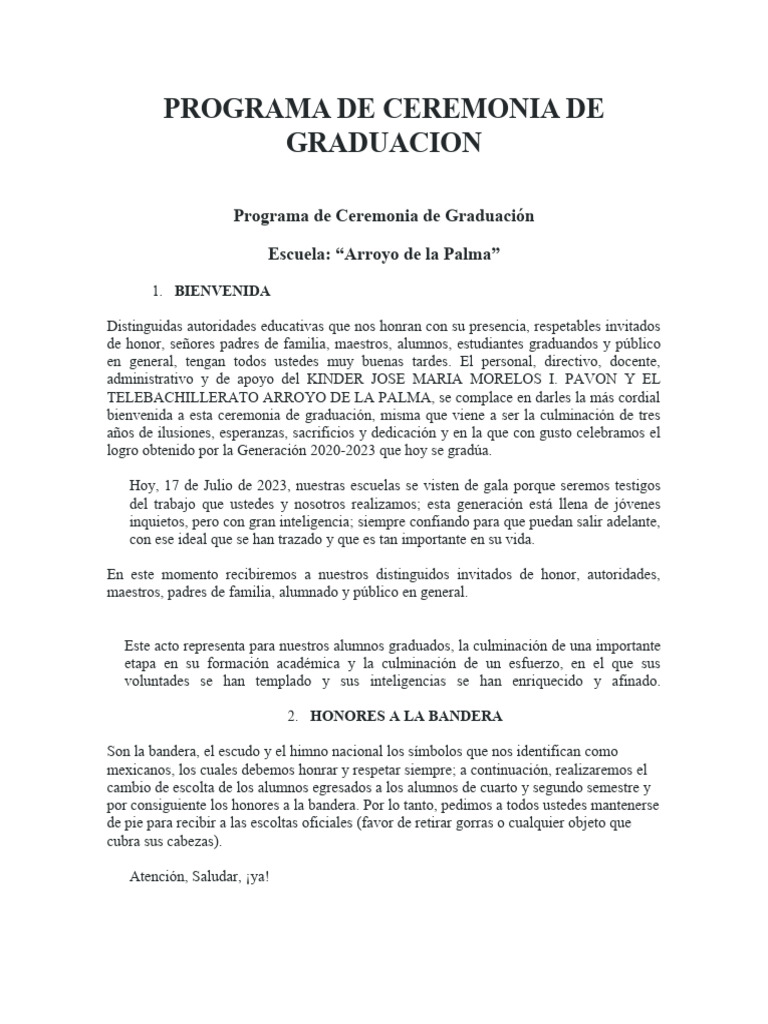 Programa de Ceremonia de Graduacion | PDF | Estudios de idiomas extranjeros