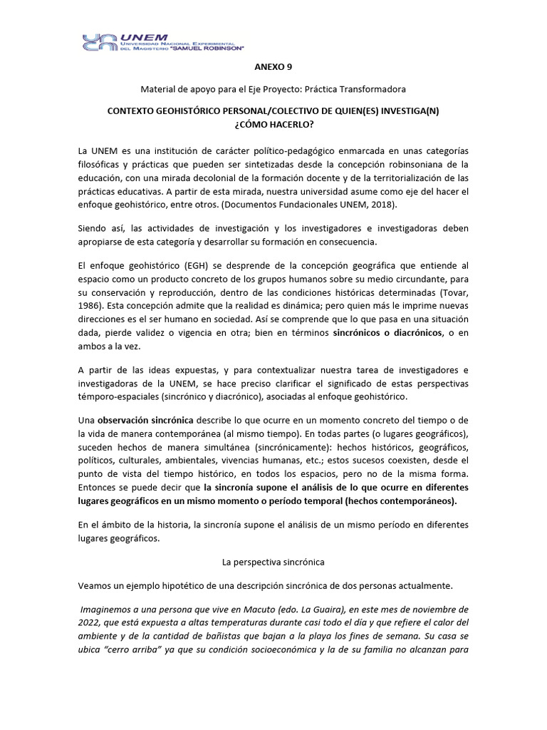 Anexo 9 - EGH (Sincrónico - Diacrónico) | PDF | Hora | Sociedad