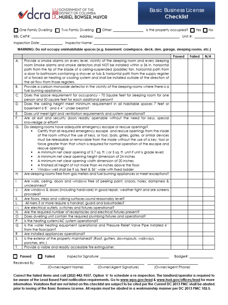 BBL Checklist (2020) | PDF | Basement | Door