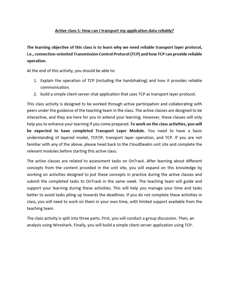 Class 5 TCP Reliable Data Transport | PDF | Transmission Control Protocol | Client–Server Model
