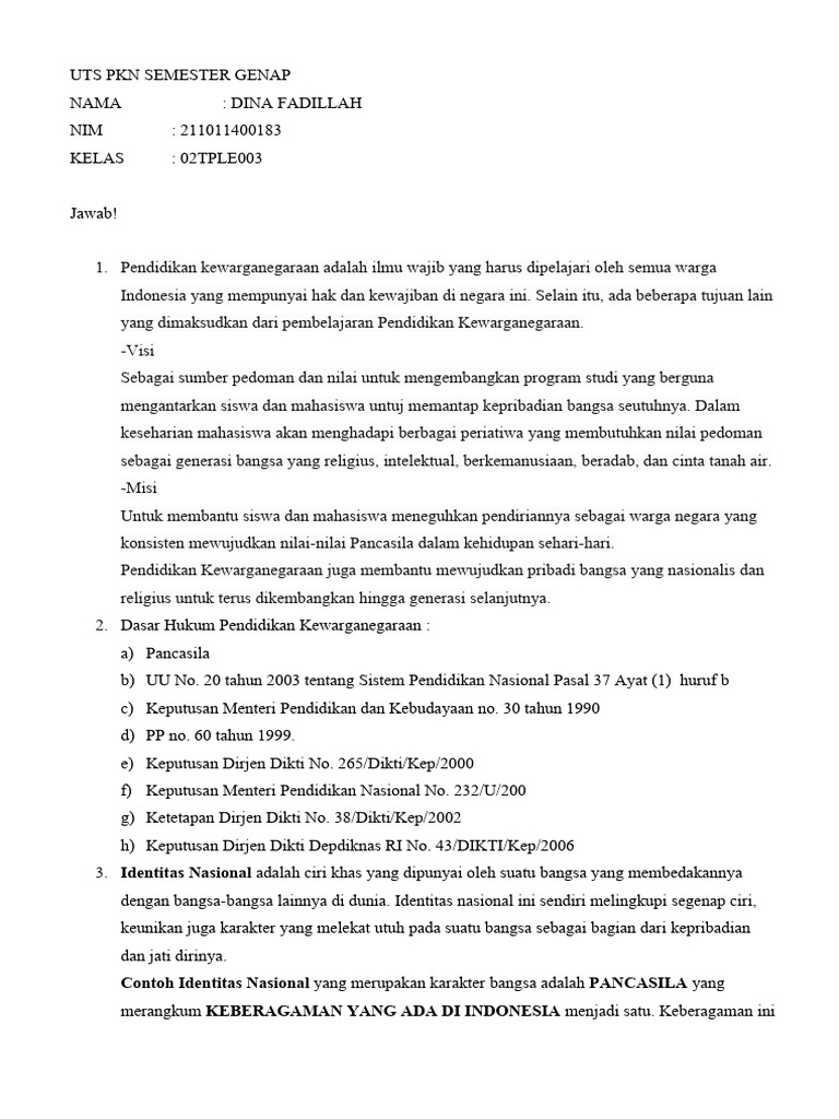 Kisi Kisi UTS Kewarganegaraan - (FIX | PDF | Politik