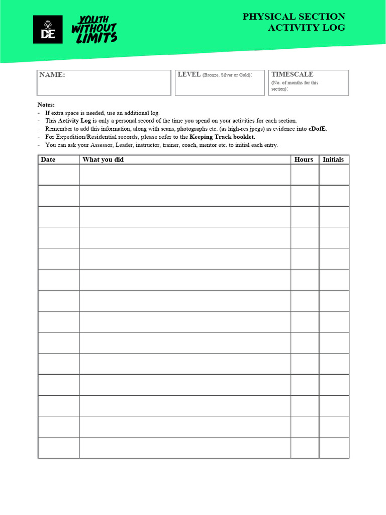 Activity Log Physical Section | PDF