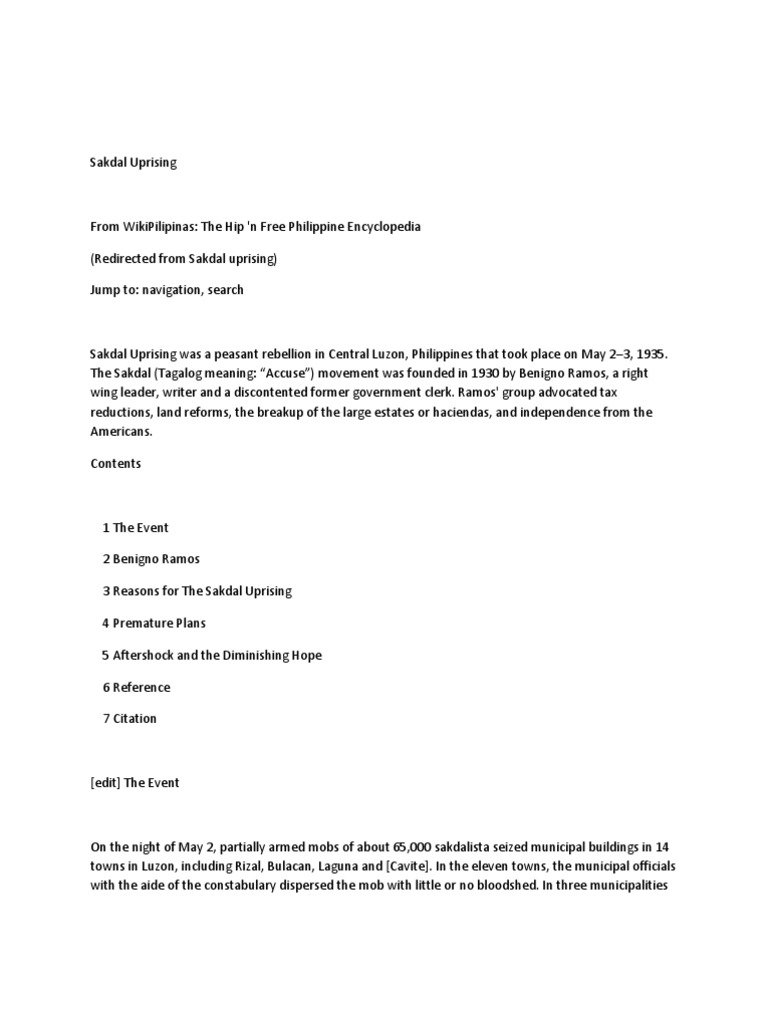 Sakdal Uprising: 1935 Peasant Rebellion | PDF | Philippines | Conflicts