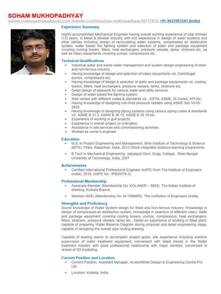 Resume - Soham Mukhopadhyay PDF | PDF | Engineering | Water