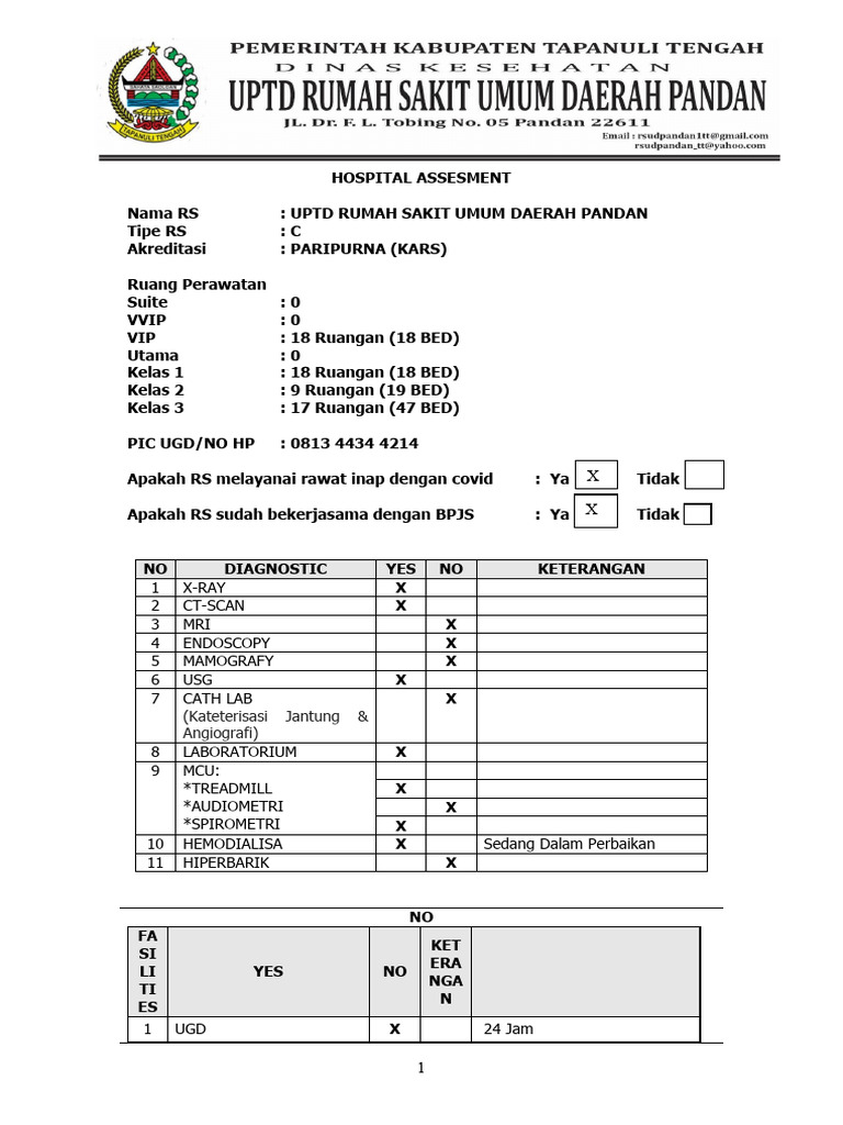 FORM HOSPITAL ASSESMENT - Fix | PDF