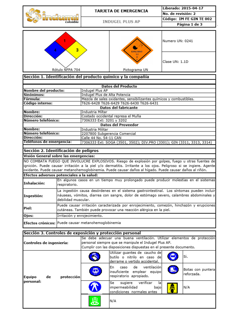 T.E. 002 Indugel AP Rev. 2 | PDF | Agua | Amoníaco