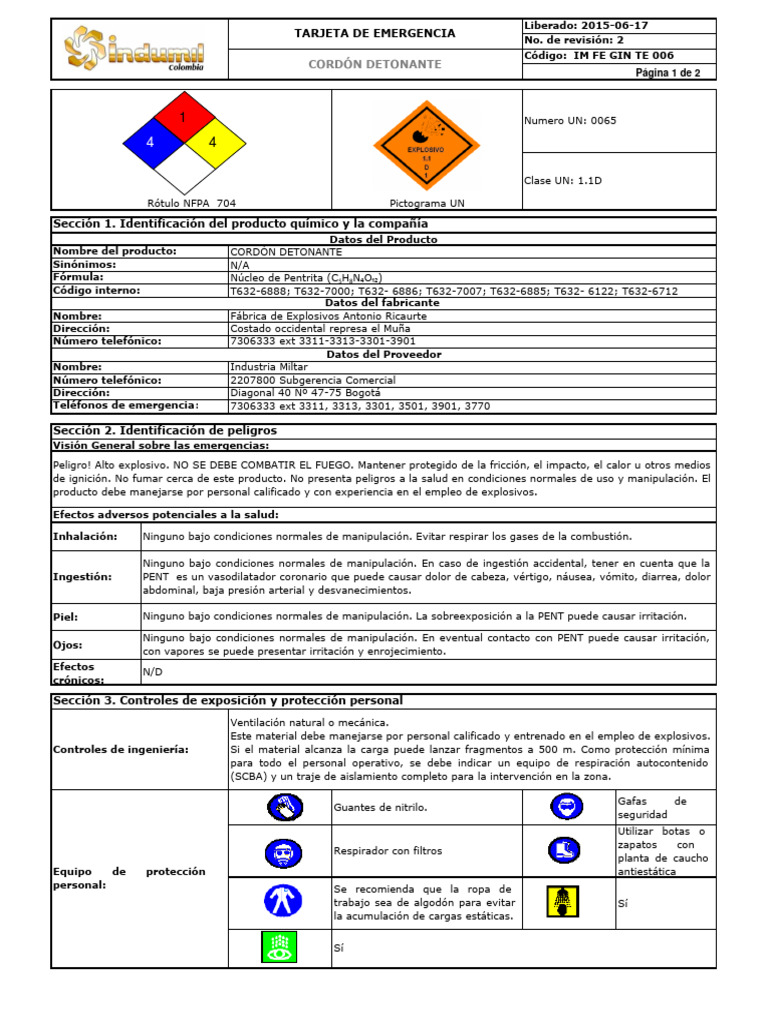 T.E. 006 CORDÓN DETONANTE Rev. 2 | PDF | Agua | Combustión