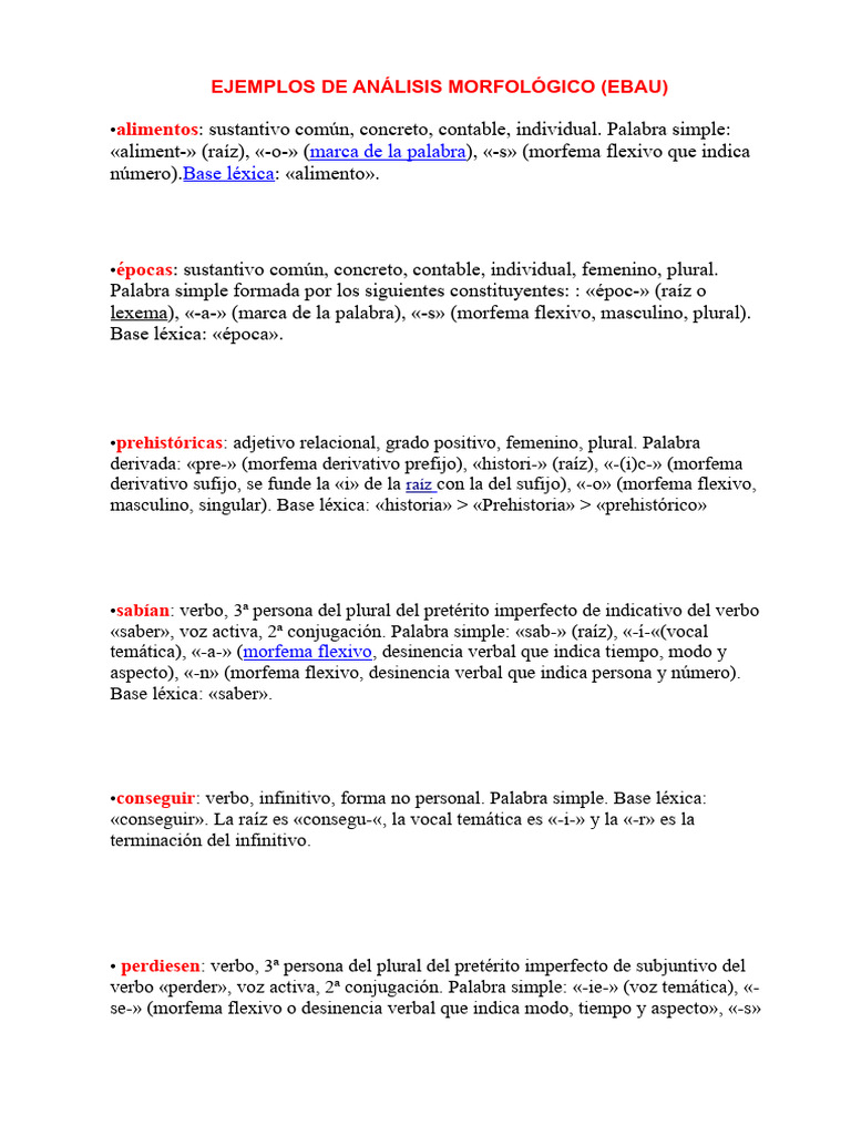 Ejemplos de Análisis Morfológico EBAU | PDF | Verbo | Plural