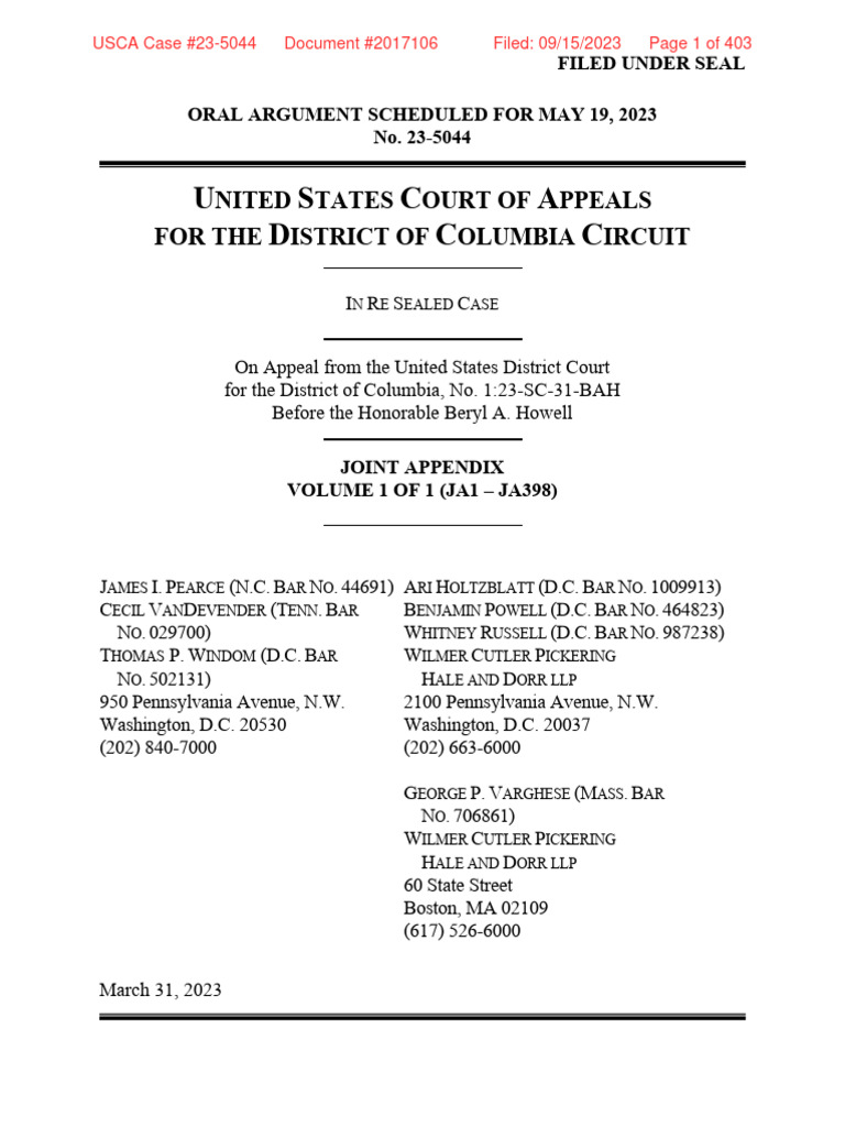 Joint Appendix Sealed Case | PDF | Discovery (Law) | Contempt Of Court