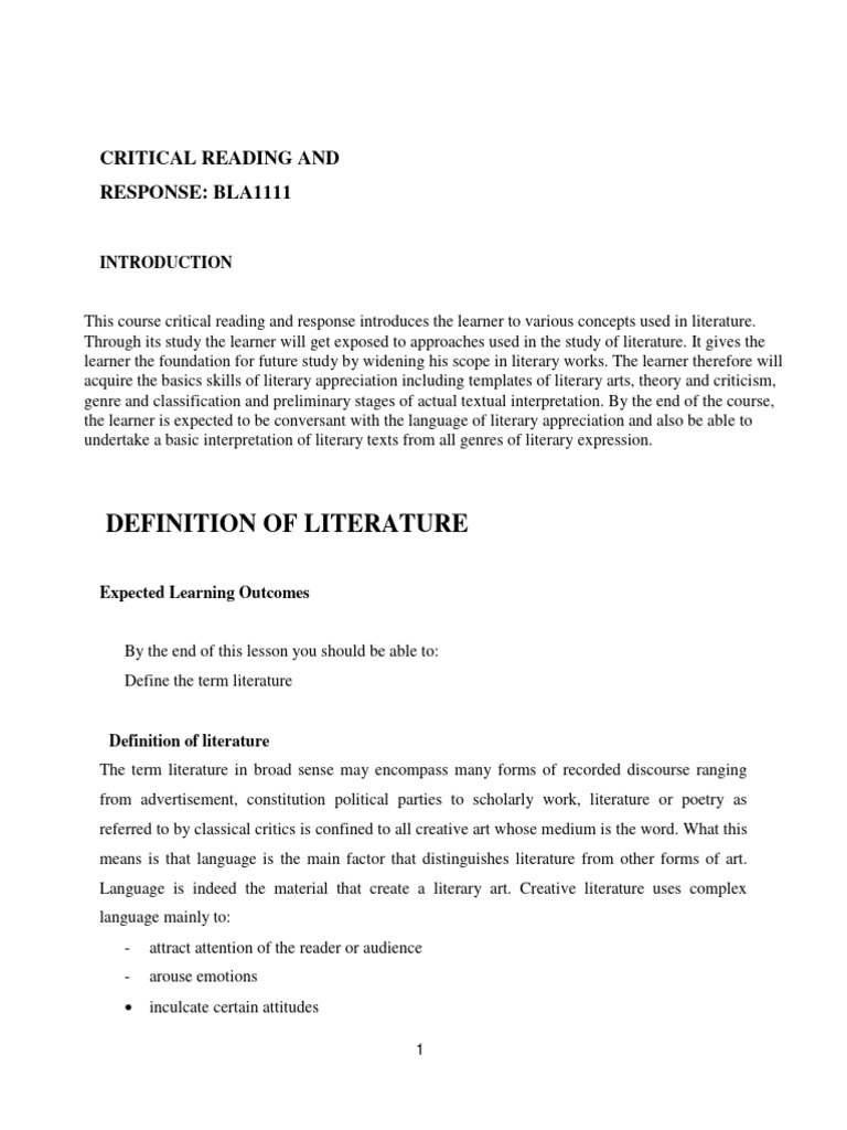 4127 Bla 1111 Critical Reading and Response Notes | PDF | Literary ...