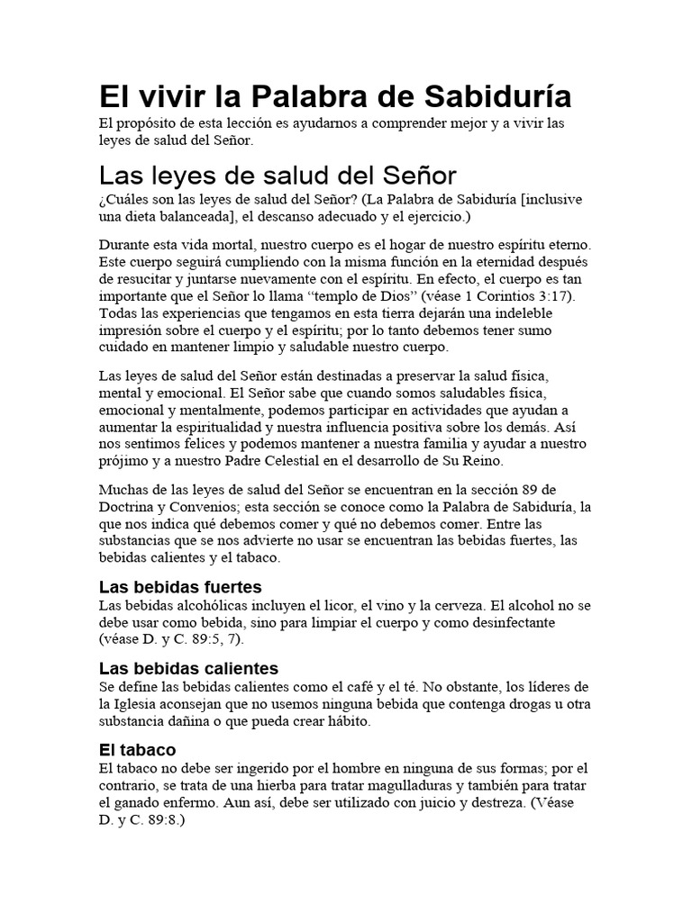 El vivir la Palabra de Sabiduría | PDF | Daniel (figura bíblica ...