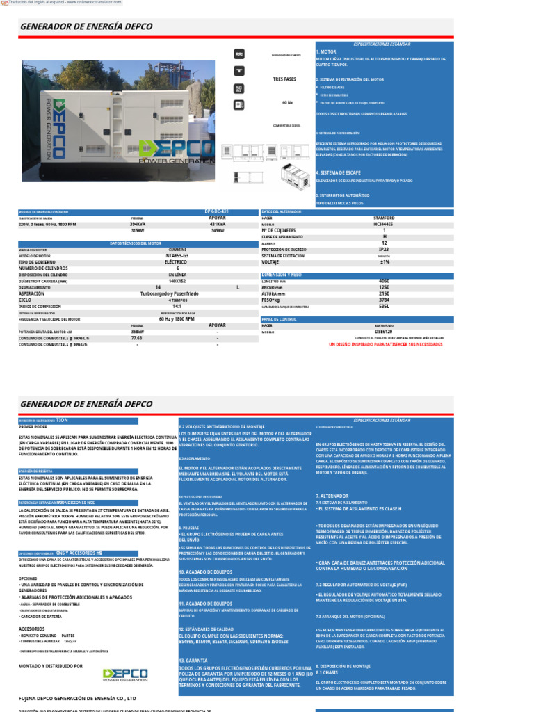 DEPCO POWER DPK-DC-431 60HZ - En.es | PDF | Ingenieria Eléctrica | Motores
